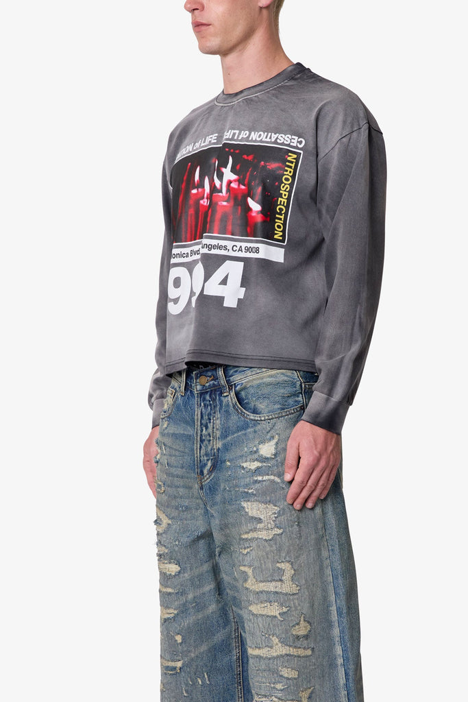 Cessation of Life Printed L/S Tee - Washed Black | mnml | shop now