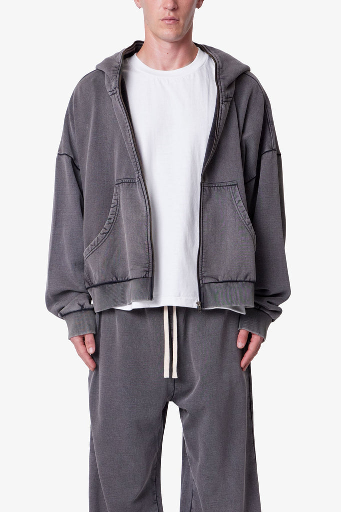 Full Zip Hoodie - Washed Black | mnml | shop now
