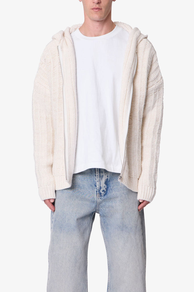 Knit Zip Up Hoodie - Off White | mnml | shop now
