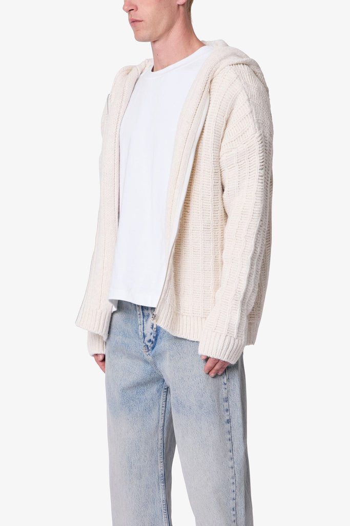 Knit Zip Up Hoodie - Off White | mnml | shop now