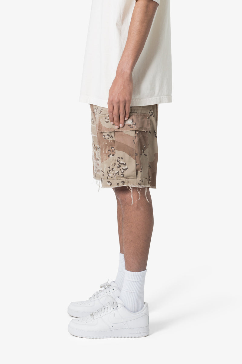 Distressed Cargo Shorts - Desert Camo | mnml | shop now