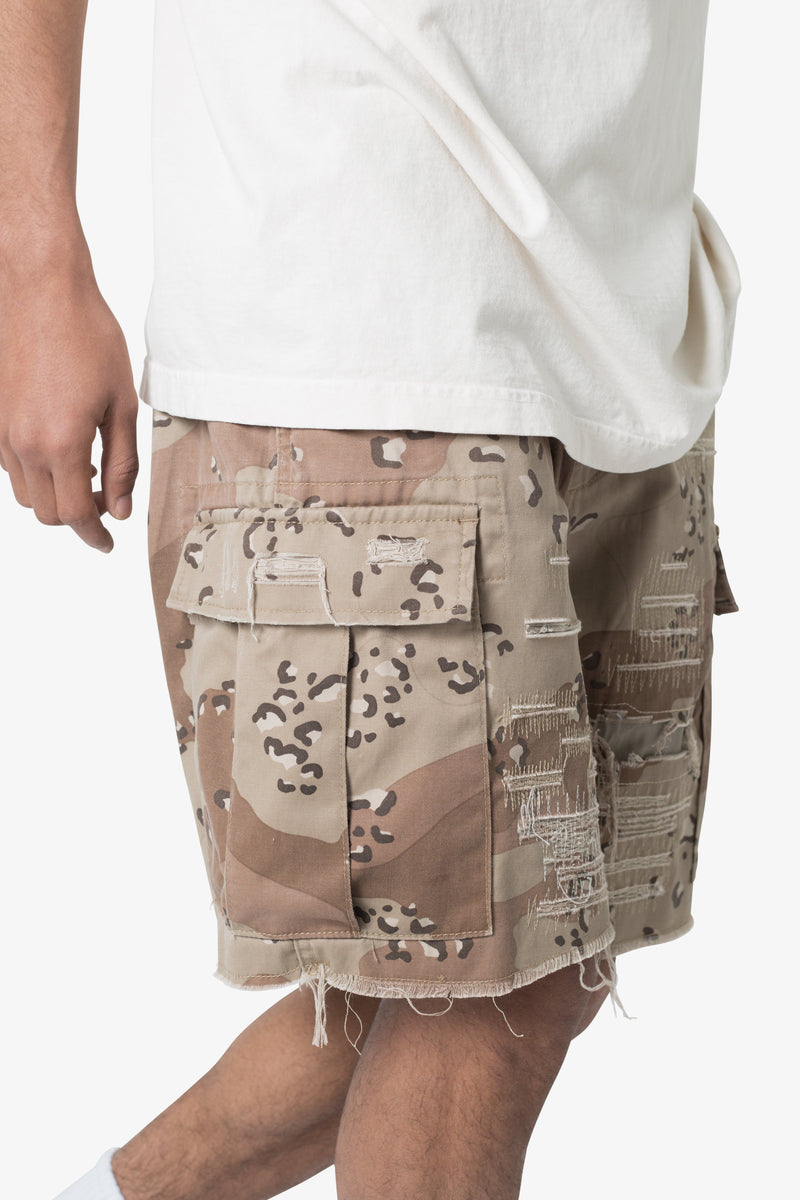 Distressed Cargo Shorts - Desert Camo | mnml | shop now