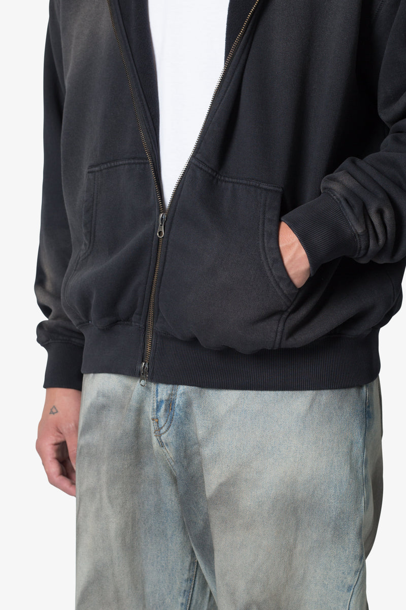 Faded Basic Zip Hoodie - Washed Black | mnml | shop now