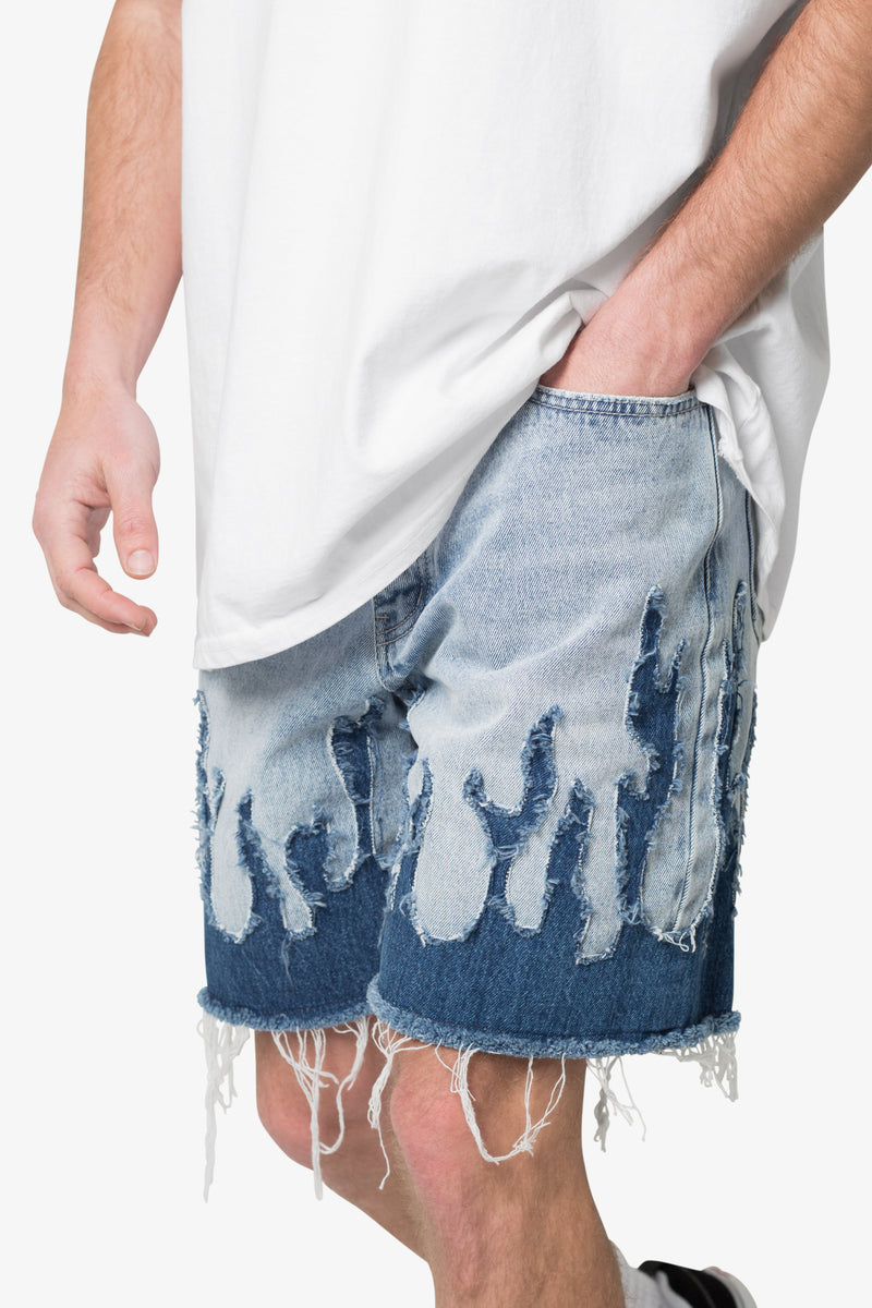 Flame Denim Shorts - Blue | mnml | shop now