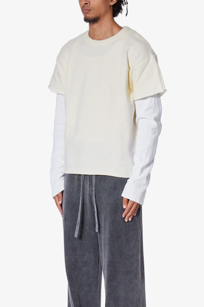 French Terry Double Layer Thermal L/S Tee - Cream | mnml | shop now