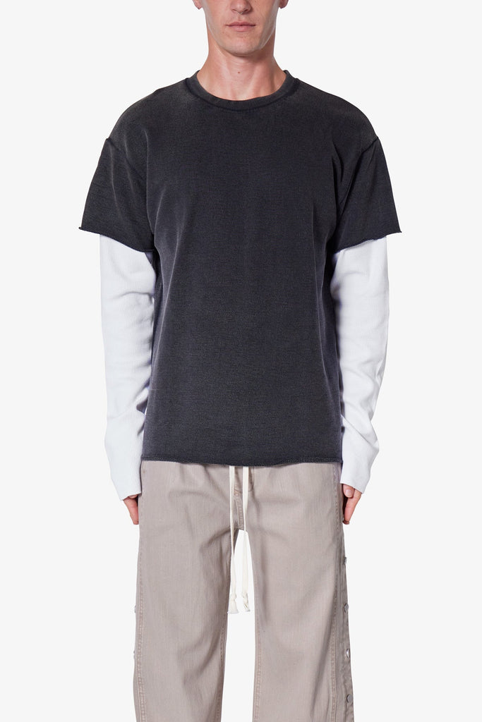French Terry Double Layer Thermal L/S Tee - Washed Black | mnml | shop now