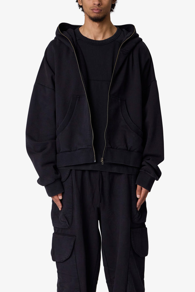 Full Zip Hoodie - Washed Black | mnml | shop now