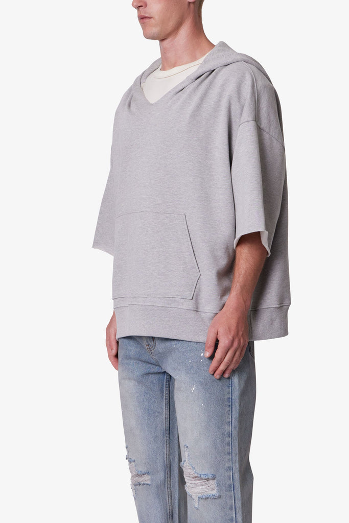 Hooded 3/4 Sleeve Rag Sweater - Grey | mnml | shop now