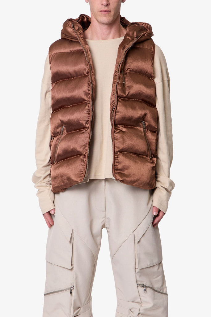Hooded Puffer Vest - Brown | mnml | shop now