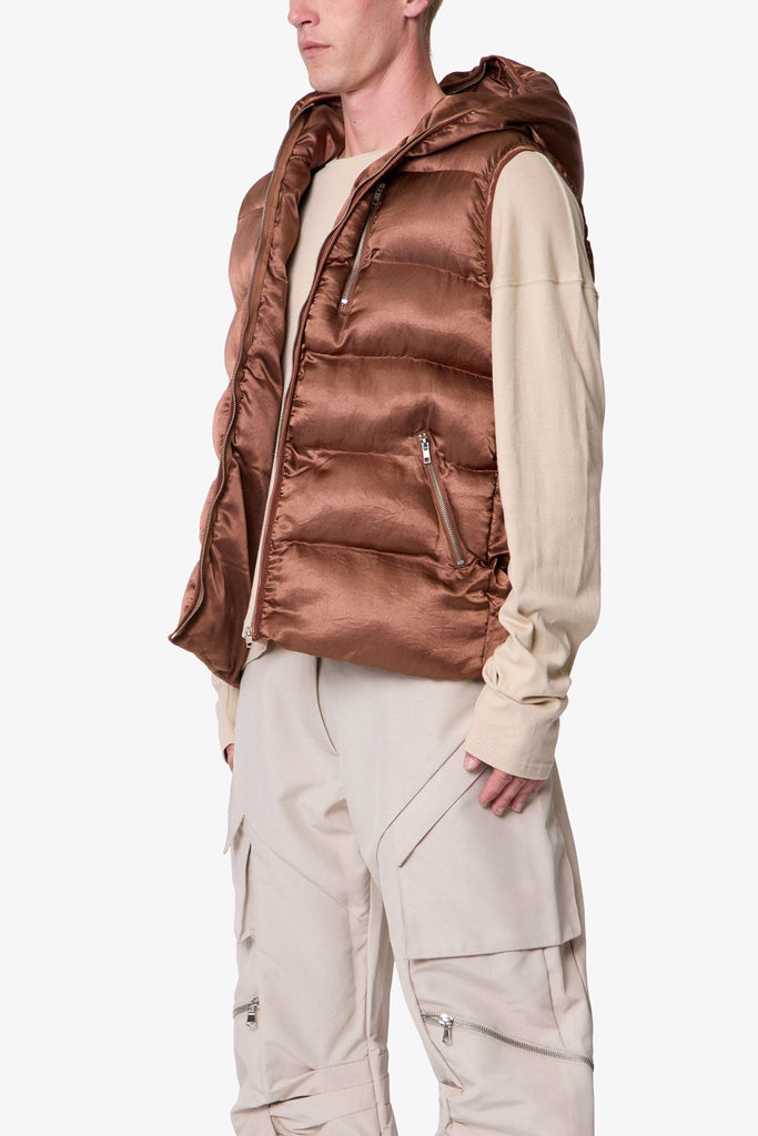 Hooded Puffer Vest - Brown | mnml | shop now