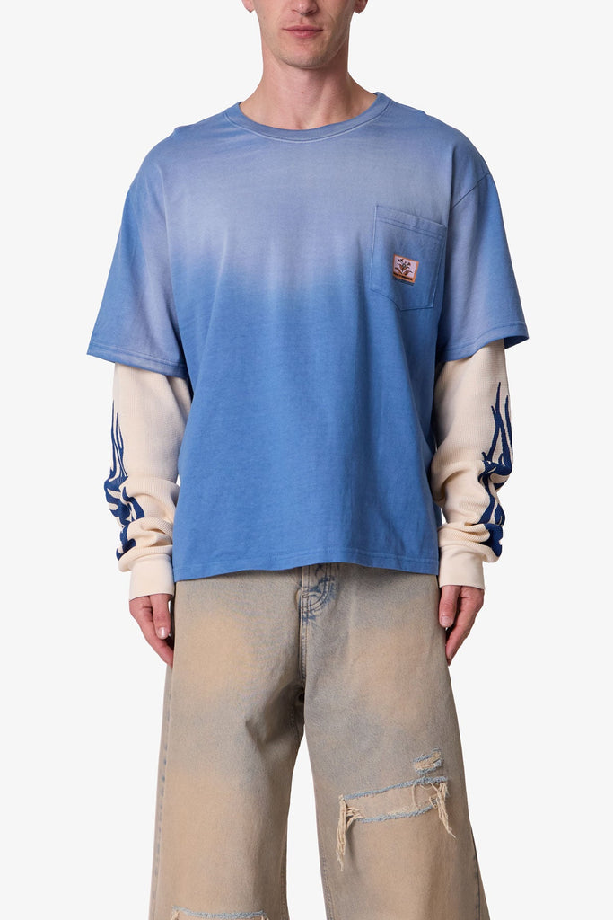 Layered Flame Pocket L/S Tee - Washed Blue | mnml | shop now