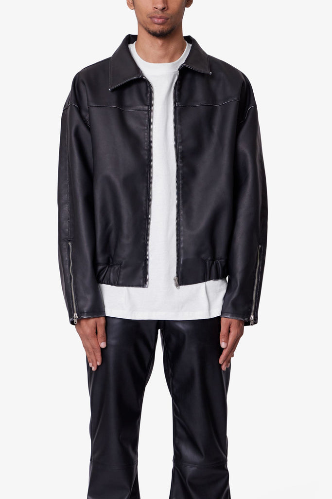 Leather Jacket - Washed Black | mnml | shop now