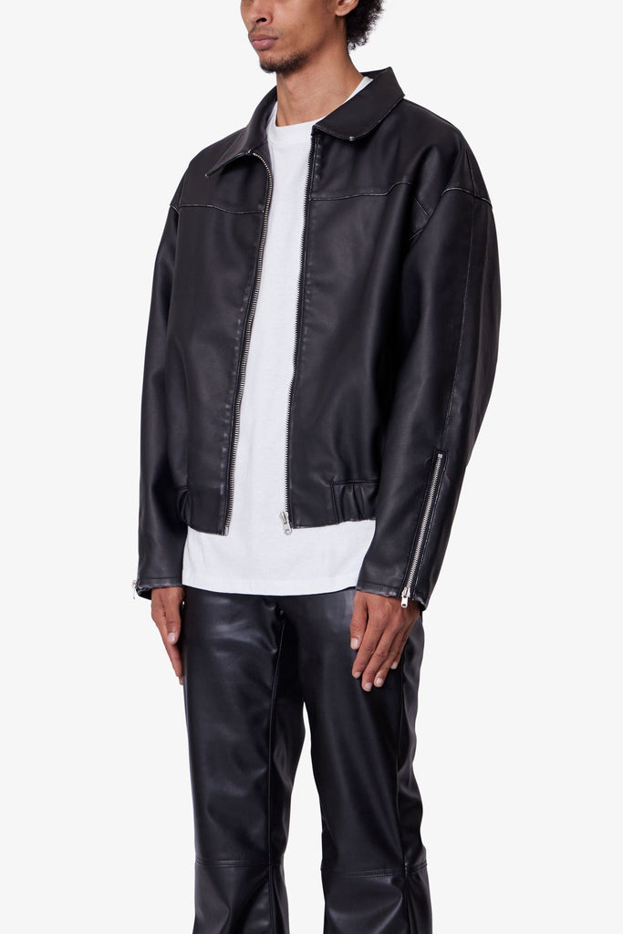 Leather Jacket - Washed Black | mnml | shop now