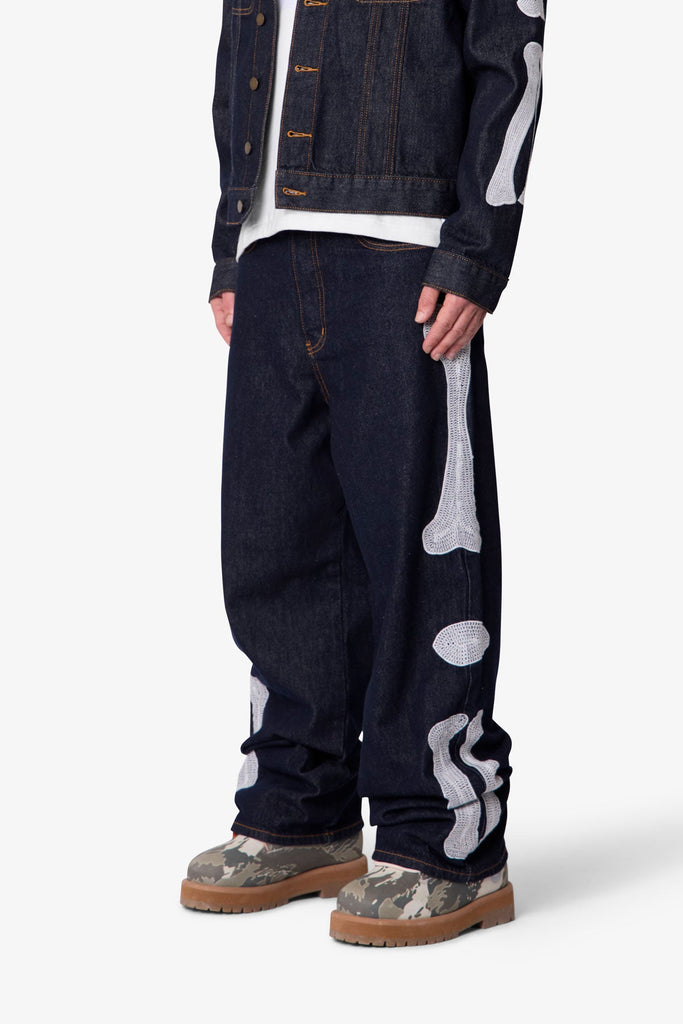 Raw Skeleton Baggy Denim - Rinsed Indigo | mnml | shop now