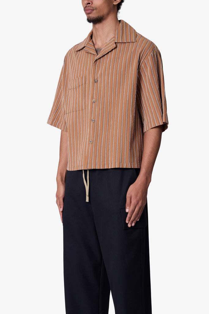 Striped Woven Cropped Shirt Brown Mnml Shop Now