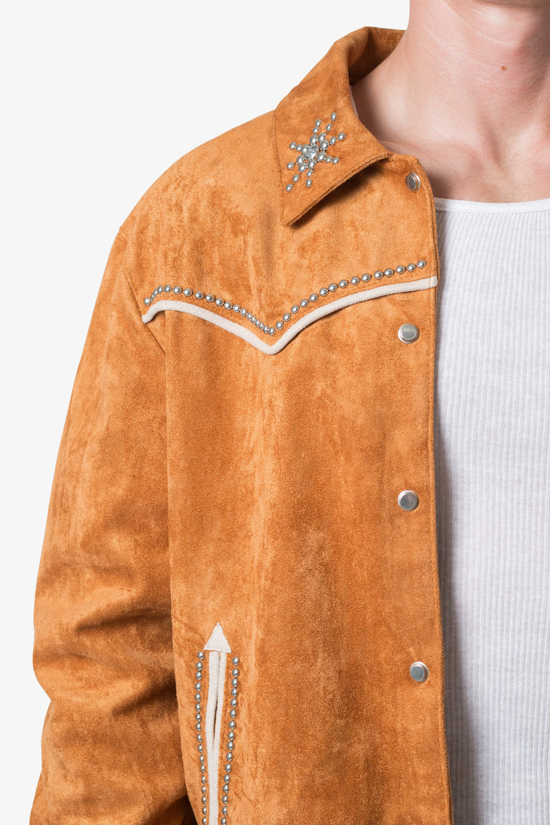 Suede Collared Jacket - Orange | mnml | shop now
