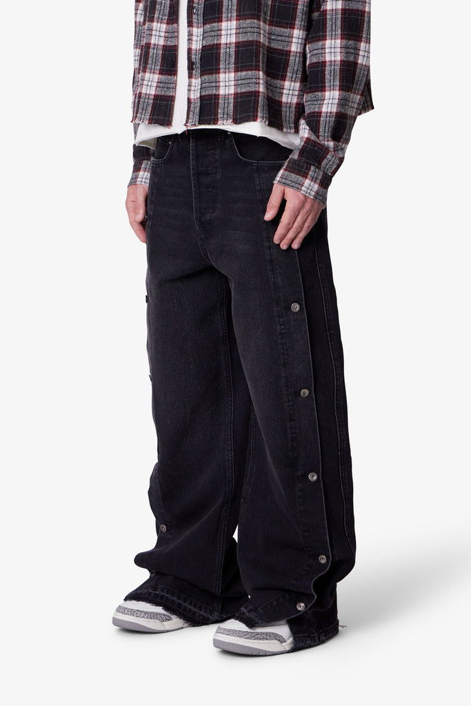 Ultra Baggy Offset Button Denim - Black | mnml | shop now