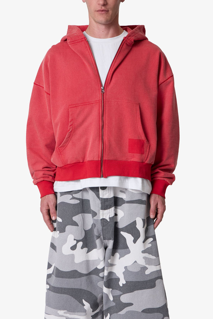 Vintage Zip Up Hoodie - Washed Red | mnml | shop now