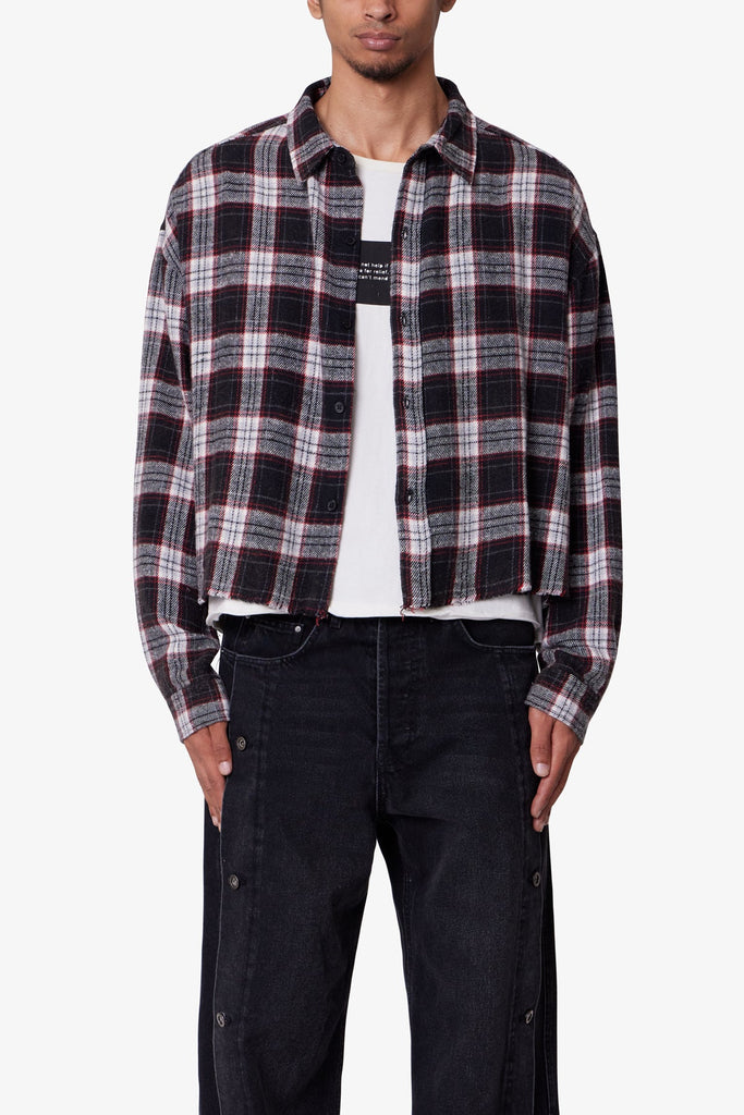 Washed Cropped Flannel Shirt - Black/White | mnml | shop now
